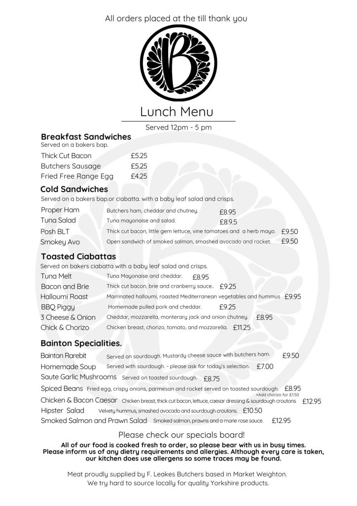 Bainton Stop – Bistro & Coffee Shop with function room & produce shop ...